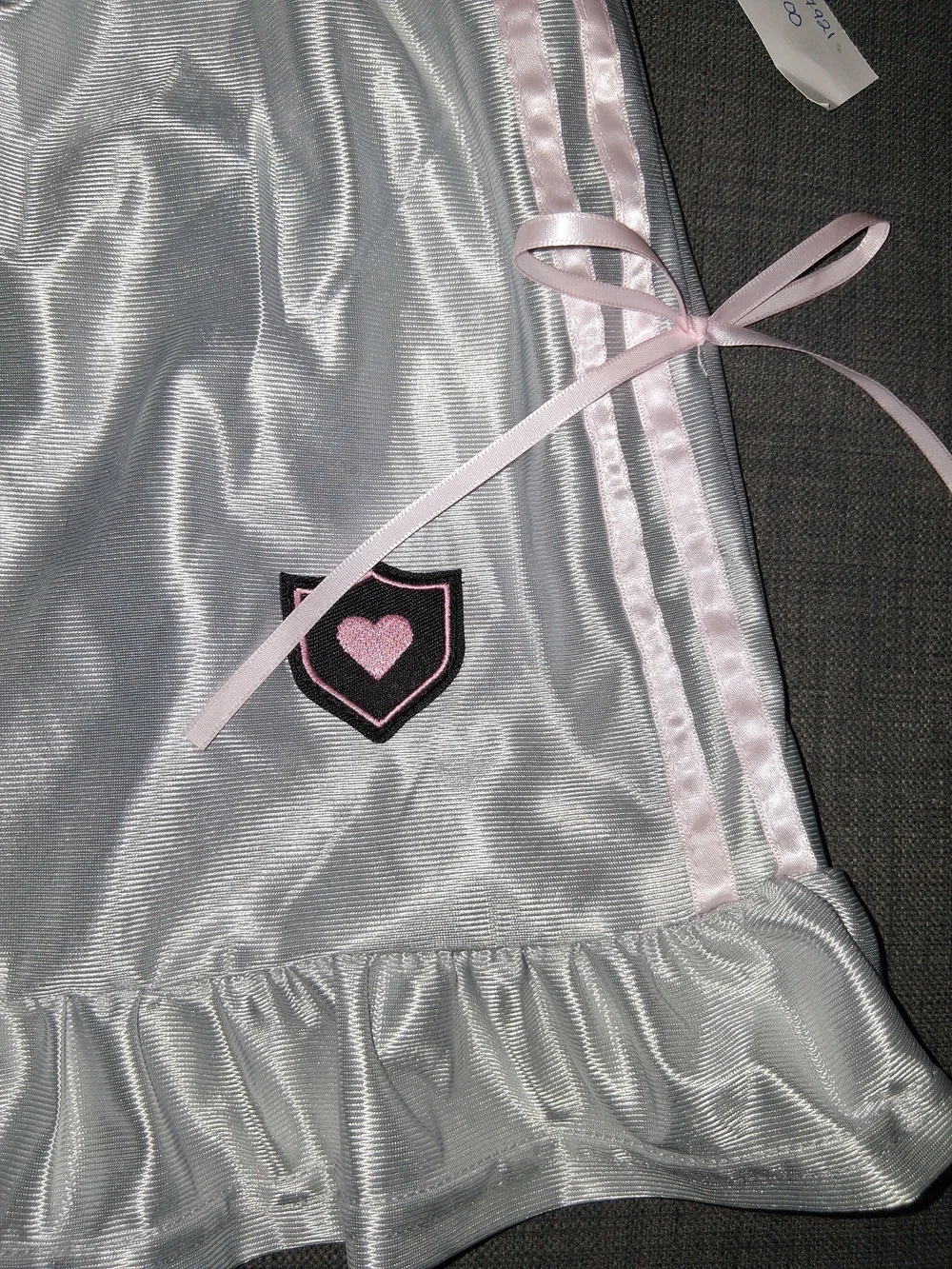 Dresses | Y2k Silver Satin Ruffled Mini Skirt With Pink Heart Patch ...